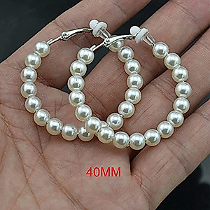 3 Pairs Pearl Hoop Clip On Earrings Non Pierced Earrings for Women Pearl Clip Earrings for 30 MM, 40 MM, 50 MM