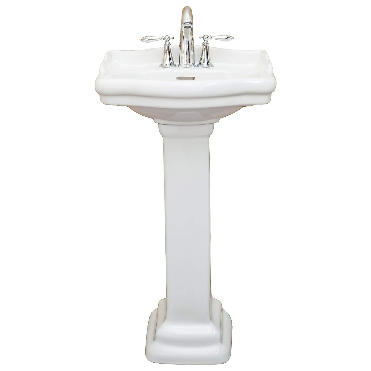 Fine Fixtures, Roosevelt White Pedestal Sink - 18 Inch Vitreous China Ceramic Material (4 Inch Faucet Spread hole)