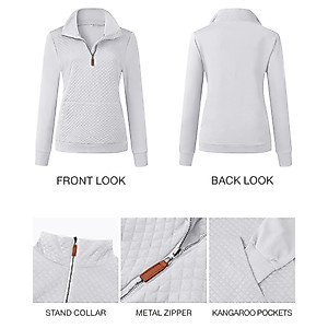 BTFBM Women Fashion Quilted Pattern Lightweight Zipper Long Sleeve Plain Casual Ladies Sweatshirts Pullovers Shirts Tops (White, X-Large)
