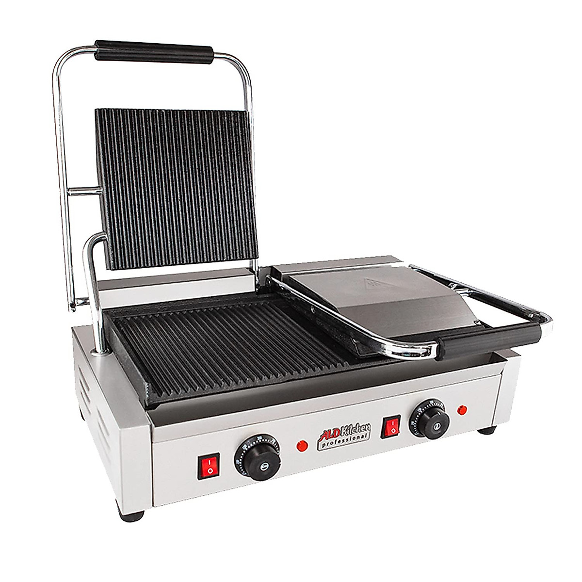 ALDKitchen Panini Sandwich Press Grill | Durable Stainless Steel Construction | Double head | 110V (Ribbed/Plain)