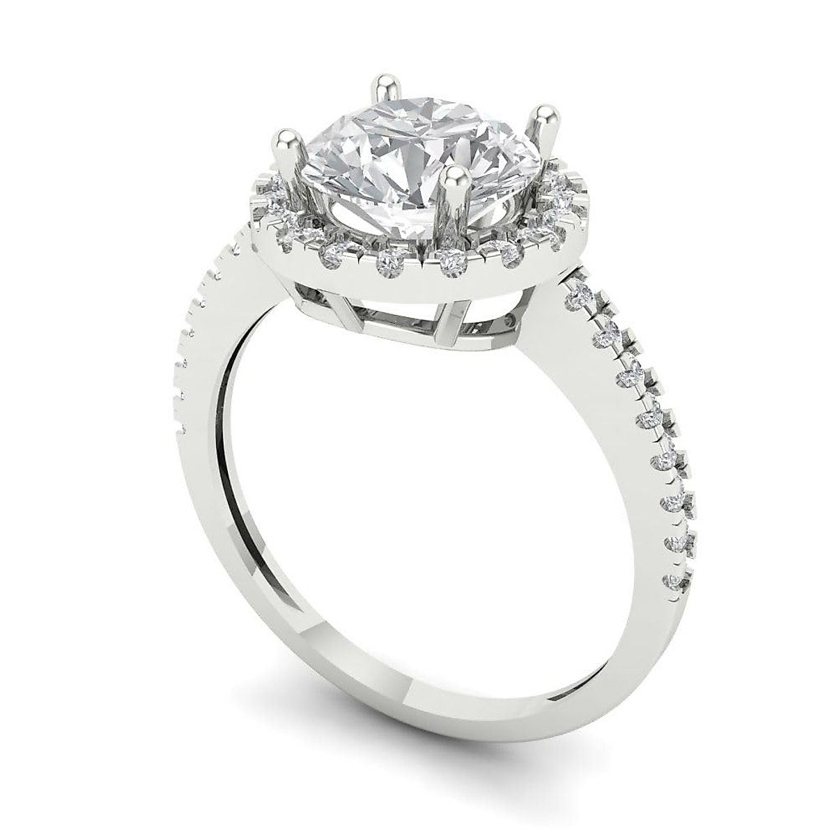 1.85 Ct Round Cut Clear Simulated Diamond 14K White Gold Halo Solitaire with Accents Engagement Promise Bridal Ring Size 5.25