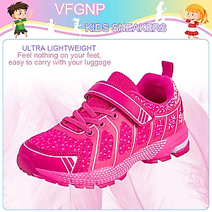 VFGNP Girls Sneakers, Kids Tennis Running Shoes, Lightweight Breathable Sport Athletic Shoe Rose 1
