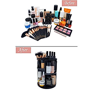 360 Rotating Makeup Organizer, DIY Adjustable Cosmetics Carousel Spinning Holder Storage Rack, Large Capacity, Eliminates Bathroom Countertop Clutter, Black, Luxx Chicc (Black)