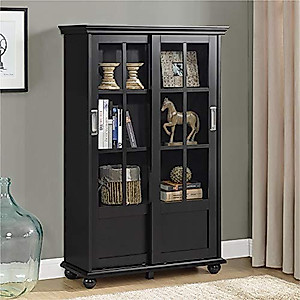 Ameriwood Home Aaron Lane 4 tier Bookcase with Sliding Glass Doors, Black