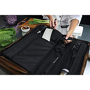 Waxed Canvas Chef Knife Bag Holds 19 Knives PLUS Knife Steel Meat Cleaver and Large Storage Compartments! Our Most Durable Professional Line Knife Carrier Includes Custom Padlock! (Bag Only) (Khaki)