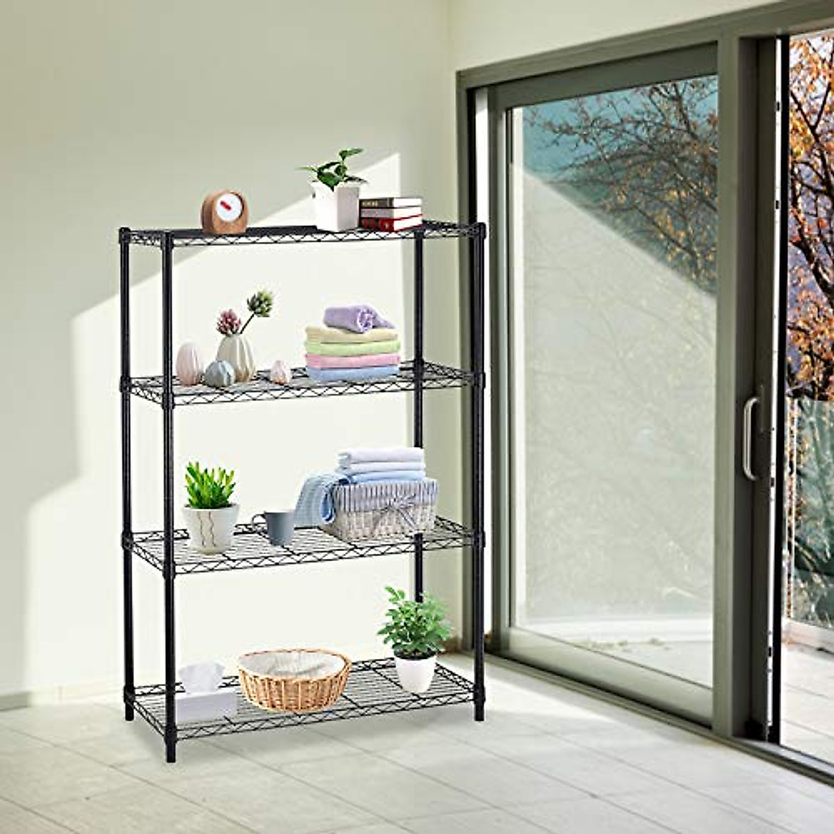 Storage Shelves 4 Tier Wire Shelving Unit Heavy Duty Metal Shelf with Wheels 36" Lx 14" Wx 54" H Adjustable Layer Rack Utility Shelf Garage Shelving Kitchen Shelf Pantry Shelves,1000 LBS, Black