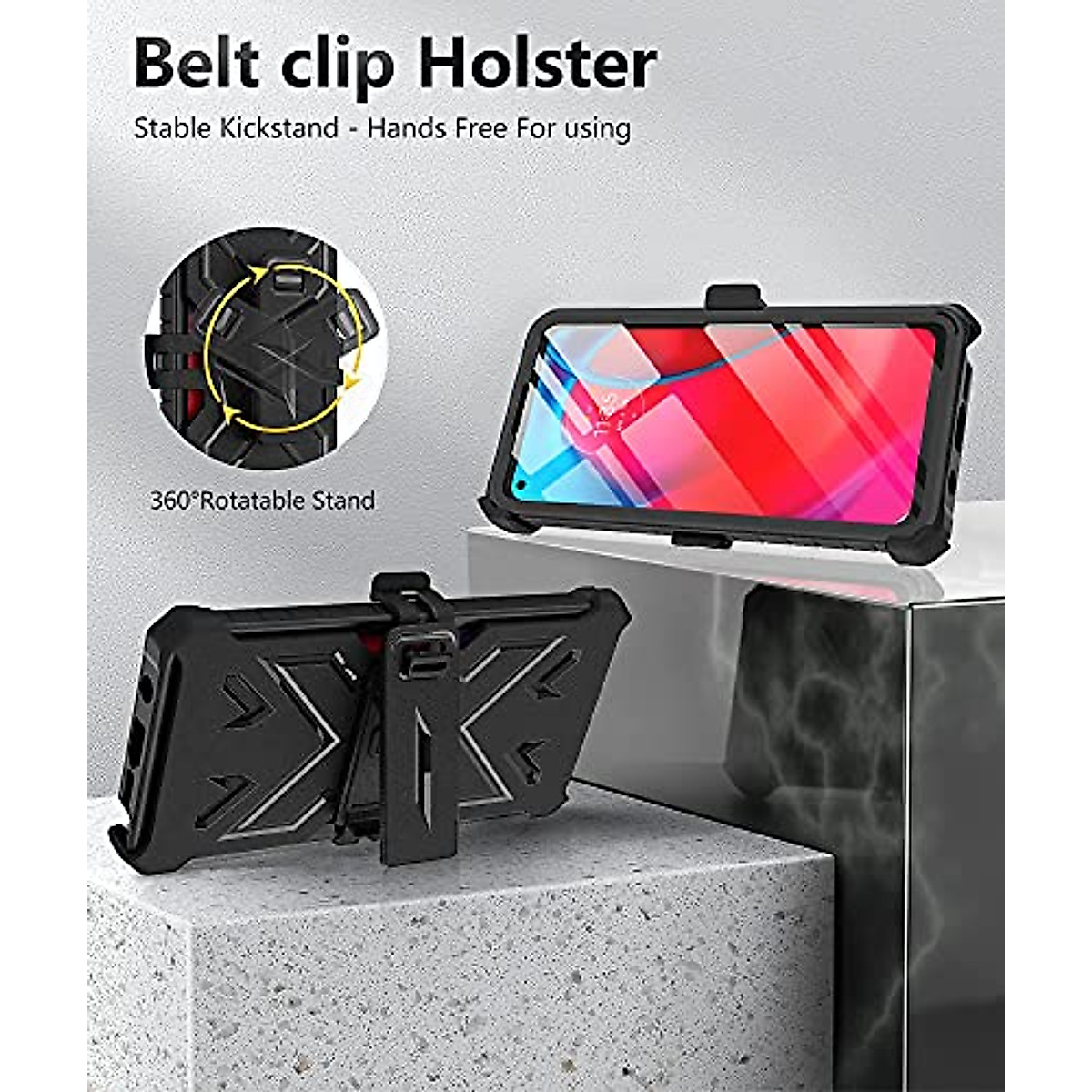 for Motorola Moto G Stylus 5G (2021) Case: Built-in Screen Protector Kickstand Full-Body Military Grade Three-Layer Protective Shockproof Rugged Phone Cover with Belt Clip Holster Black