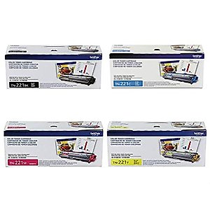 Brother Genuine TN221BK, TN221C, TN221M, TN221Y Color Laser Black, Cyan, Magenta and Yellow Toner Cartridge Set