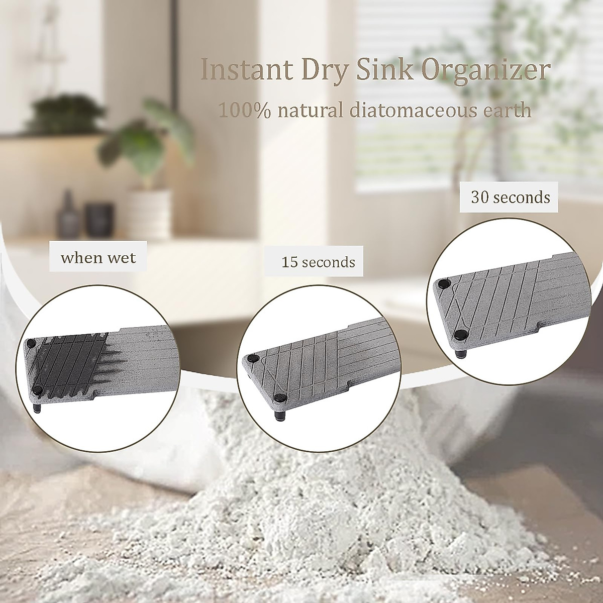 Black Bathroom Vanity Tray and Instant Dry Sink Caddy Kitchen Sponge Soap Holder Dispenser Organizer Stone Tray for Sink, Bathroom, Counter, Small, Foam,