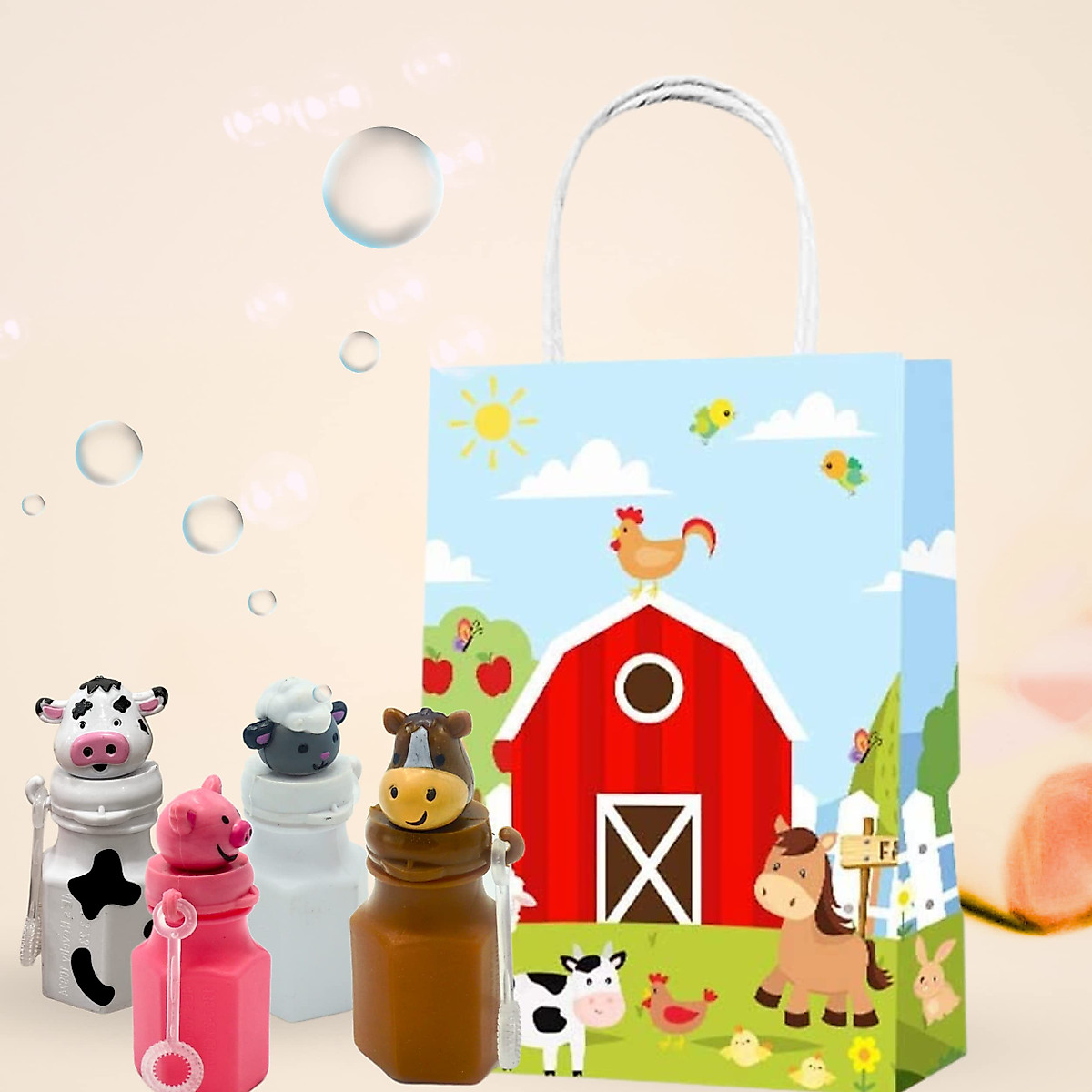12 Farm Animals Bubbles 12 Pack - Barnyard Farm Animal Bubbles Party Favors with Wands Includes - Horse, Sheep, Pig and Cow by 4E's Novelty