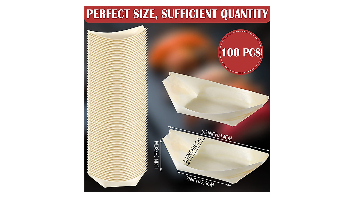 Newtay Bamboo Boat Plates - 100 Disposable Wood Plates