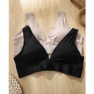 Women's Seamless Plunge Wireless Bra - Deep V-Neck, Unlined, Ultra Light and Soft Stretch Bralettes for Ladies by Knowyou - Black