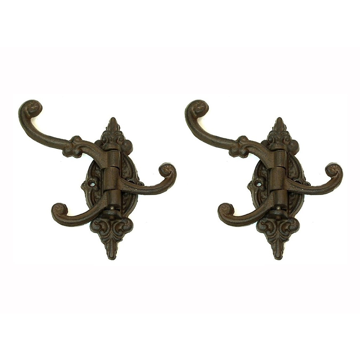Cast Iron Swivel Wall Hook Bracket with 3 Hooks - Set of 2