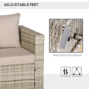 Outsunny 3 Piece Patio Furniture Set, PE Rattan Small Wicker Balcony Furniture, Table & Chairs with Cushions Composite Table, Conversation Set for Apartment, Gray