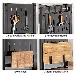 Expandable Microwave Stand, Heavy Duty 3-Tier Adjustable Microwave Oven Rack Shelf with 8 Hooks & 2 Holders, Space-saving Kitchen Counter Shelf for kitchen organizers and storage, 200lbs Capacity