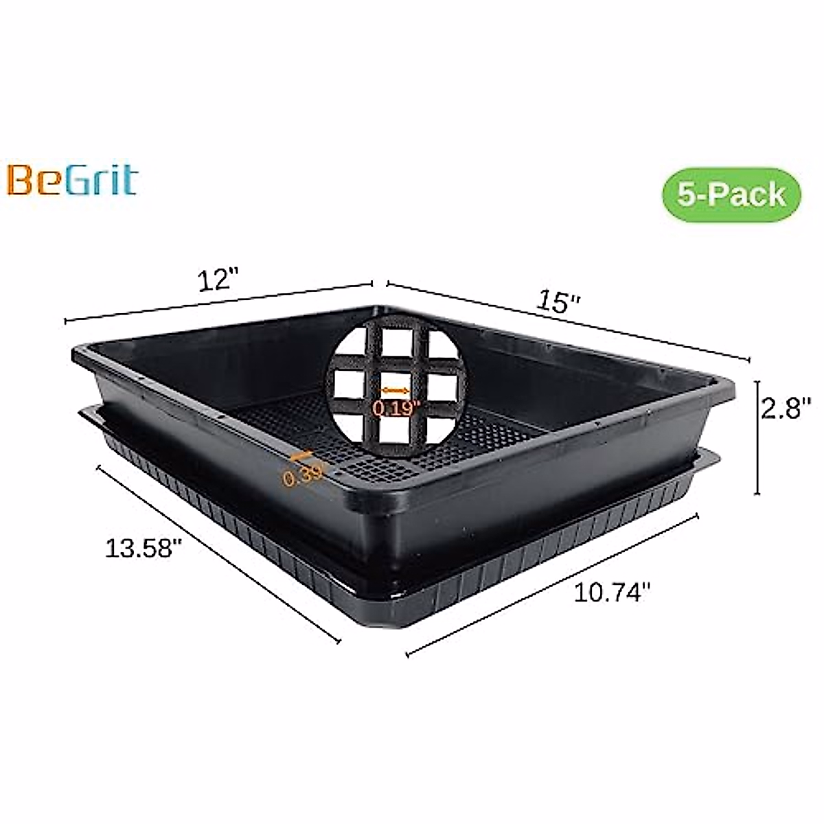 BeGrit Seed Starter Trays 5-Pack 15x12 inch Mesh Tray Plastic Plant Trays Garden Seedling Starter Kit Bonsai Training Pots Succulent Transport Pots with 5 Bases