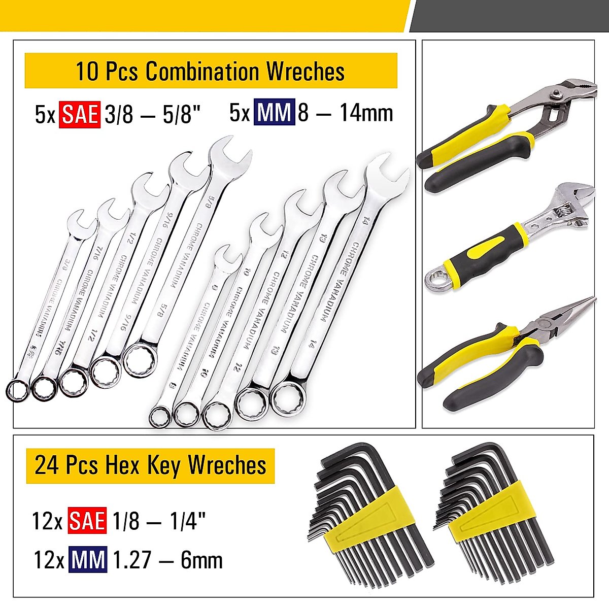 AZUNO 303PCS Mechanic Tool Set, DIY Hand Tool Kit Set, Auto Repair Tool Box, Multi-Function Organizer with Black Storage Case