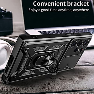 CCSmall Case for Samsung Galaxy S23 Ultra (Not S23) with Slide Camera Cover, Military Grade Drop Protective Phone Cover Case with Ring Kickstand for Samsung Galaxy S23 Ultra 5G SJ Black