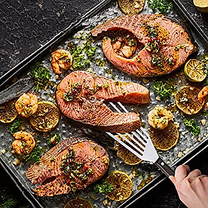 TENTA TENTA KITCHEN Set of 2 Stainless Steel Fish Spatula and Fish Turner Wooden Handle and Stainless Steel Handle Slotted Turner BBQ Fry Turner for Cooking Fish/Meat/Dumpling