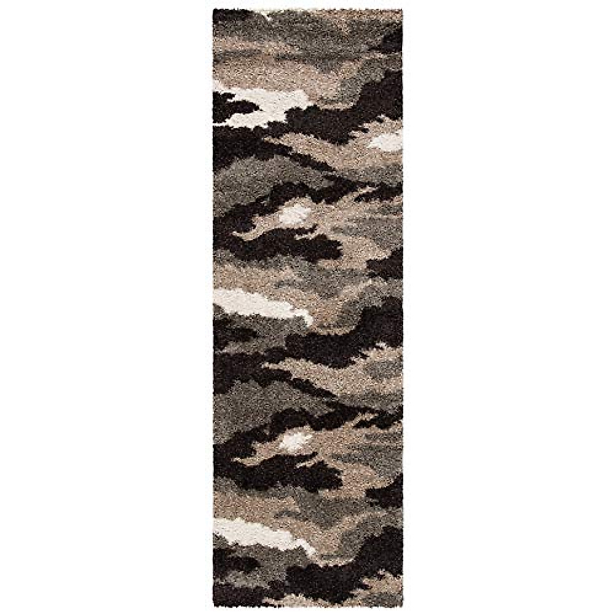 SAFAVIEH Florida Shag Collection 2'3" x 9' Beige / Multi SG453 Camouflage Non-Shedding Living Room Bedroom Dining Room Entryway Plush 1.2-inch Thick Runner Rug