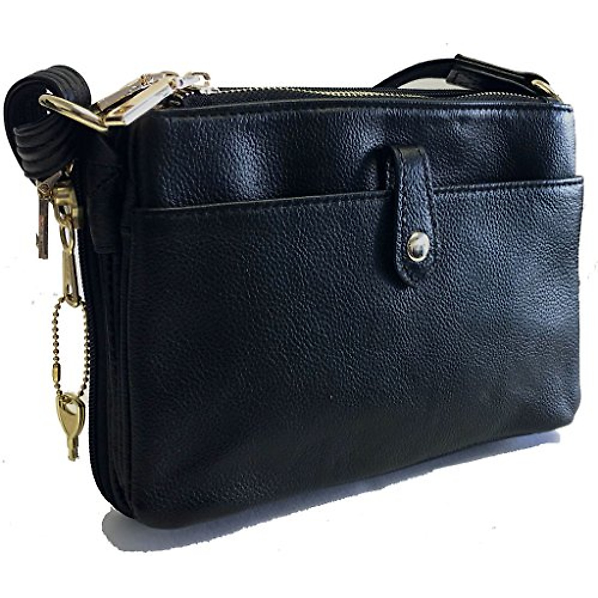 Compact Genuine Leather Concealed Carry Purse, Shoulder or Cross-Body, CCW, Black