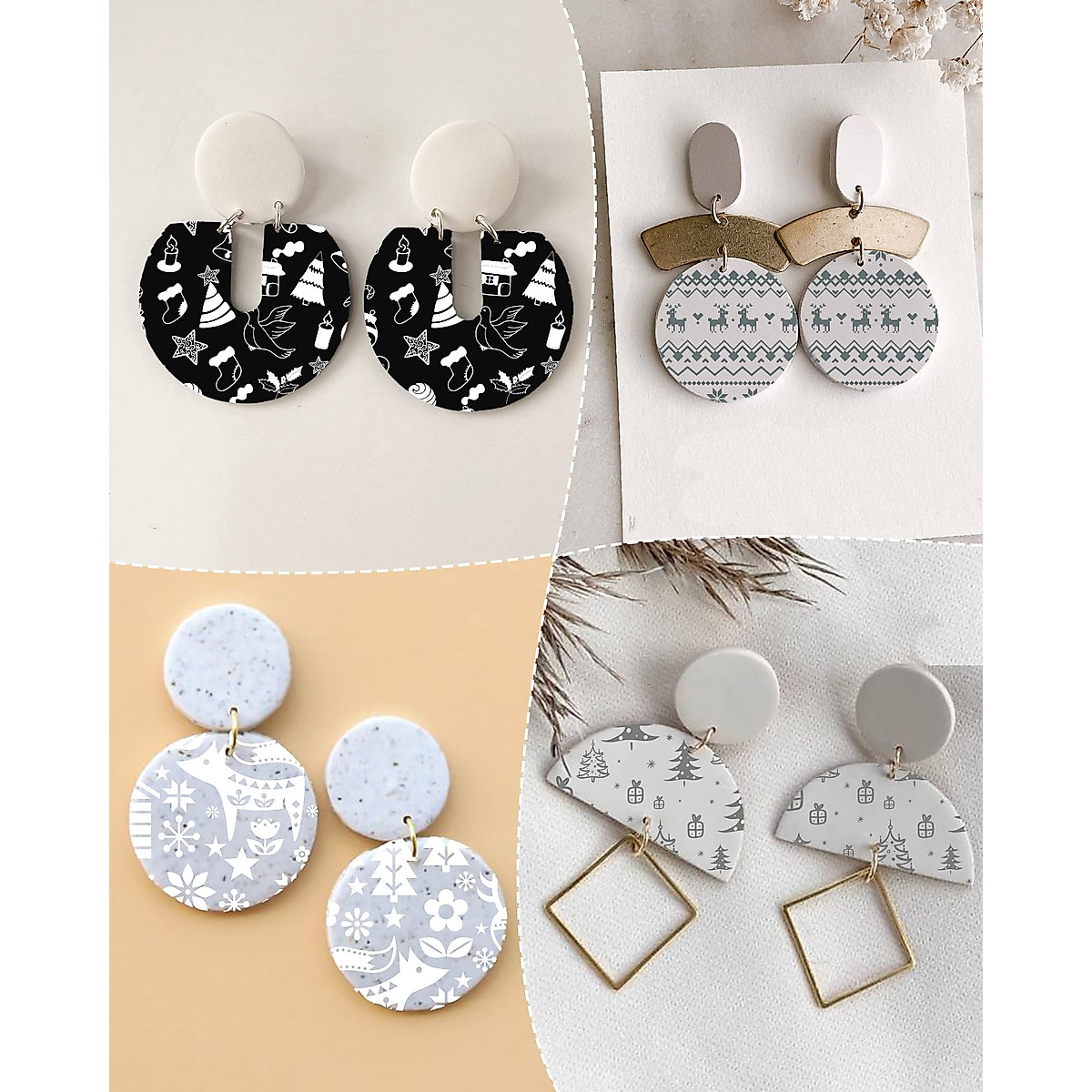 Puocaon Christmas Clay Silk Screen - 6 Design Resuable Clay Silk Screen Stencils for Polymer Clay, Christmas Sweater Polymer Clay Silk Sreen for Earrings, Christmas Ball Gift Silk Screen Stencil