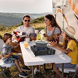 3300W Portable Camping Dual Fuel Stove, Butane & Propane Compatibility, Piezo Electric Ignition Single Burner, Automatic Tank Ejection Overpressure Cut Off Carry Case for Camping Picnic Fishing BBQ RV