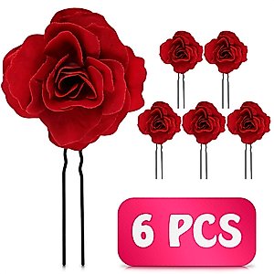 6Pcs Red Rose Hair Clip - Red Flower Hair Clip Red Hair Accessories for Women Red Flower for Hair Rose Clips for Hair Red Flower Pins for Hair - Red Flower Hair Accessories for Women Red Rose for Hair