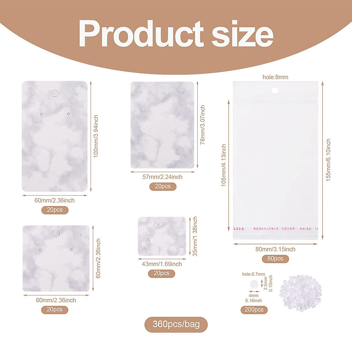 Pandahall 80pcs Rectangle Cardboard Earring Display Card 4 Styles Jewelry Display Paper Card With Plastic Ear Nuts for Jewelry Earring Ear Nuts Display