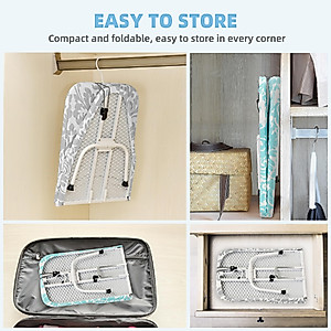 STORAGE MANIAC Tabletop Ironing Broad, All Iron Frame Mini Folding Ironing Broad with 2 Removable Cover, Portable Small Ironing Broad with 7 mm Thick Pad for Laundry Room, Dorms - Silver & Blue Flower