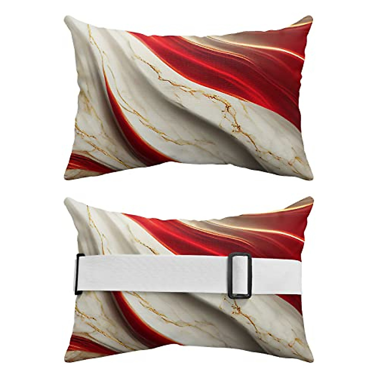 Recliner Head Pillow Ledge Loungers Chair Pillows with Insert Marble Red Golden Abstract Art Texture Lumbar Pillow with Adjustable Strap Outdoor Waterproof Patio Pillows for Beach Pool Chair, 2 PCS