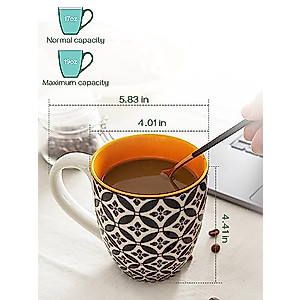 DOWAN Coffee Mugs Set of 6, Colorful 19 oz Large Porcelain Mugs with Handle for Coffee Tea and Cocoa, Ceramic Coffee Cups for Women Men, Vibrant Colors, Housewarming Gift