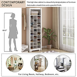 Bellemave Shoe Cubby Storage Organizer Cabinet 30 Shoe Cubby Console Wood Shoe Cabinet, White