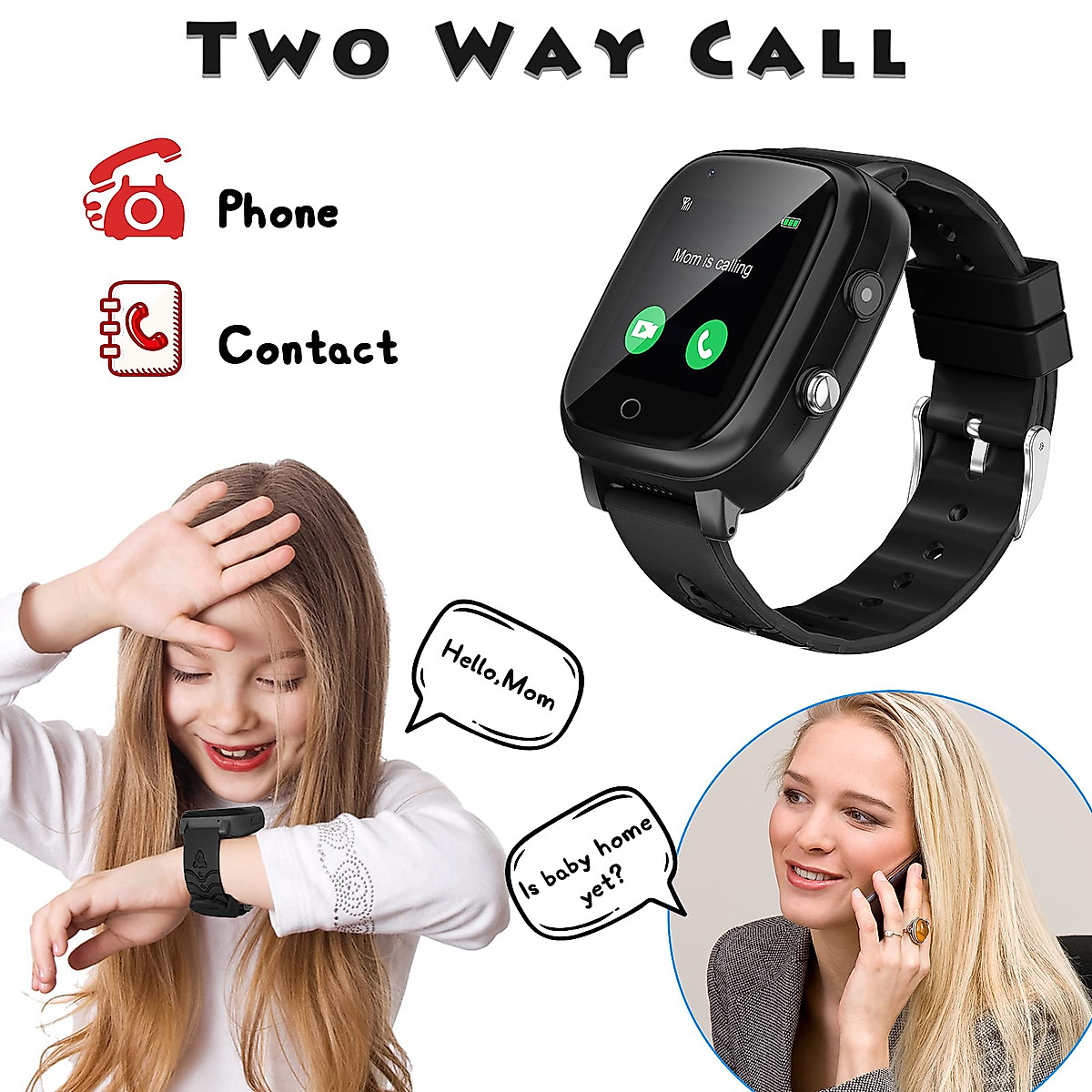cjc 4G Kids Smartwatch with GPS Tracker,Smart Watch w Camera for Kids,2 Way Voice & Video Call SOS Alert Smartphone Cell Phone Smart Watch,4-15 Years Boys Girls Children Birthday, Black