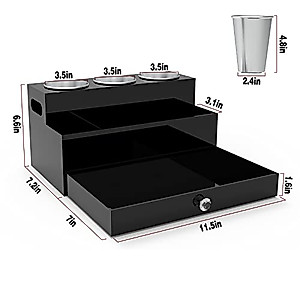 Hair Tool Organizer, ILYXY Acrylic Hair Dryer Holder with Large Space Drawer, Hair Organizer Storage with 3 Stainless Steel Cups, Shiny Black Hot Tools Organizer Vanity Caddy Storage