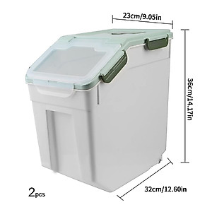YXQ 25LB Large Flour Storage Container Bin ,2 Pack Airtight Plastic with Wheels Seal Locking Lid Dispenser Organizer Storage Bin with Measuring Cup & Scoop for Flour, Rice, Grain 50LBS Total