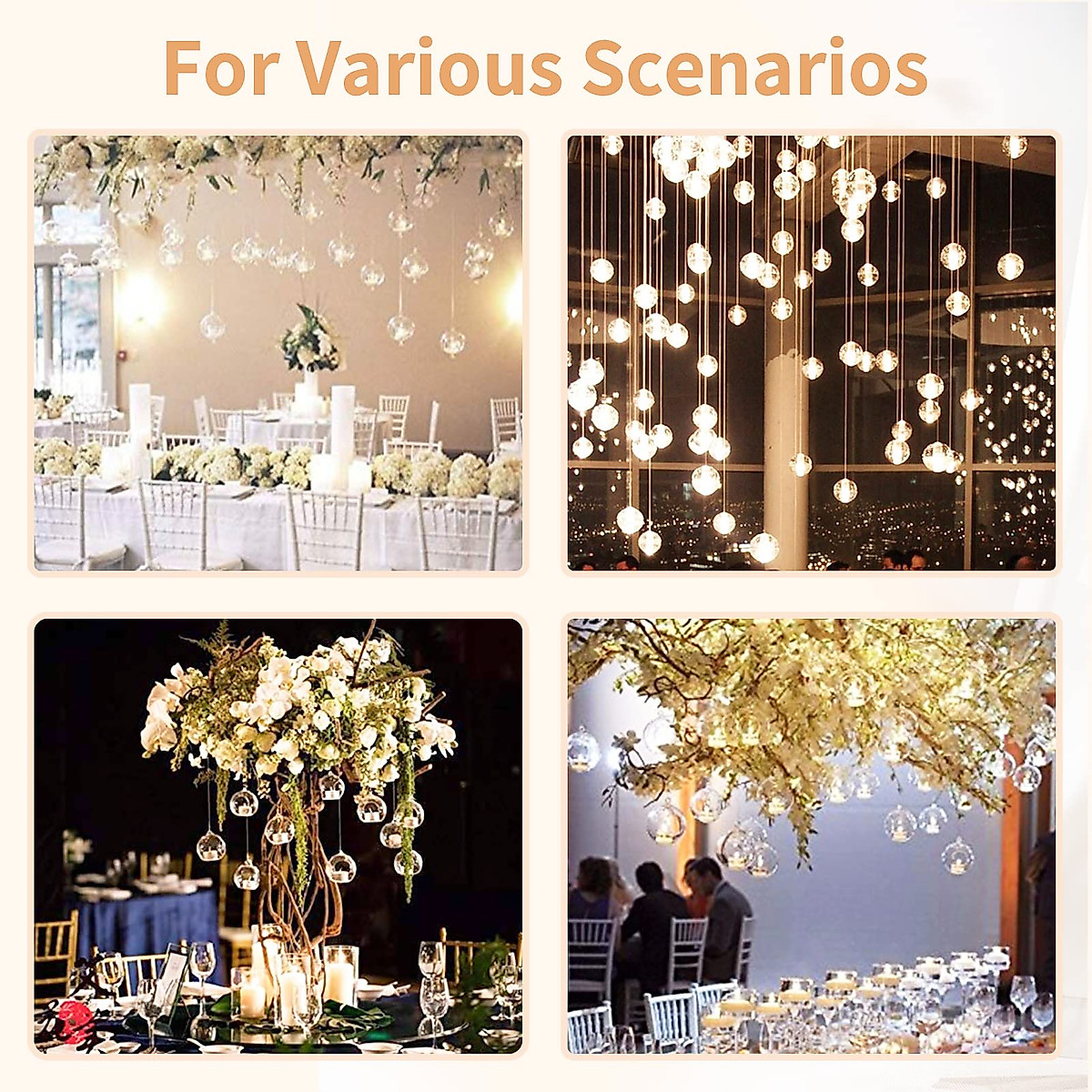 100 Pcs 3.15"/ 8cm Hanging Glass Tealight Holder Globe, Plant Terrariums Glass Orbs, Air Plants Tea Light Candle Holders, Home Decor Outdoor Garden (90 Pcs + 10 Pcs)