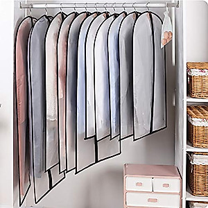 homeminda Extra Long Dress Garment Bags 60in Clear Hanging Lightweight Breathable Dust Cover with Study Full Zipper for Storage Clothes and Travel Pack of 6