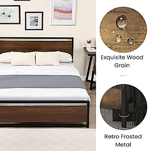 Queen Size Metal Bed Frame,Industrial Platform Queen Bed Frame with Headboard and Footboard,Mattress Foundation with Strong Steel Slat Support,11" Under Bed Storage Space,Easy Assembly