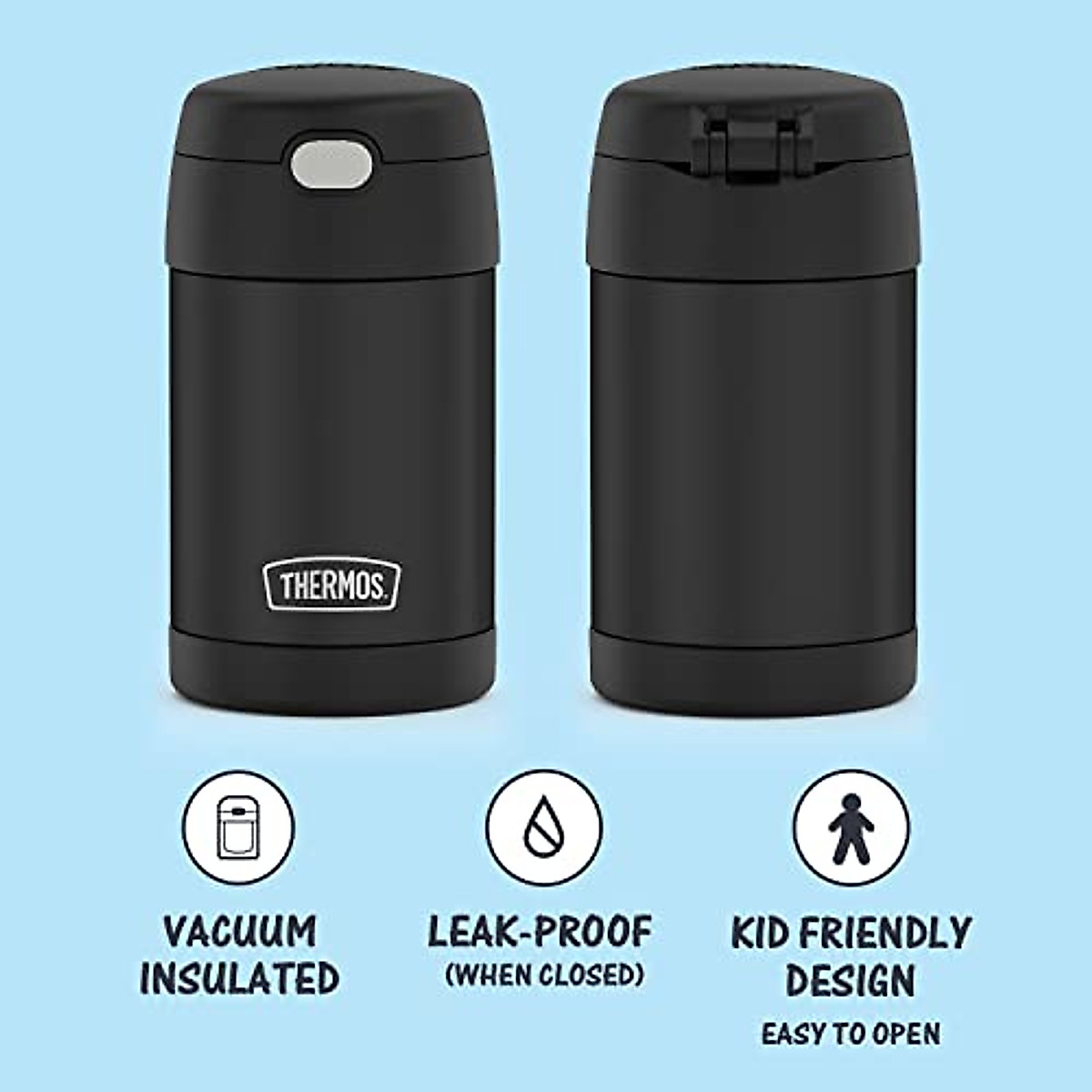 THERMOS FUNTAINER 16 Ounce Stainless Steel Vacuum Insulated Food Jar with Folding Spoon, Black Matte