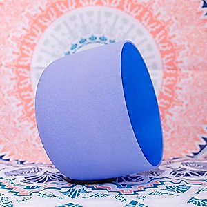 432Hz Perfect Pitch G Note Throat Chakra Blue Colored Frosted Quartz Crystal Singing Bowl 10 inch mallet & o-ring included
