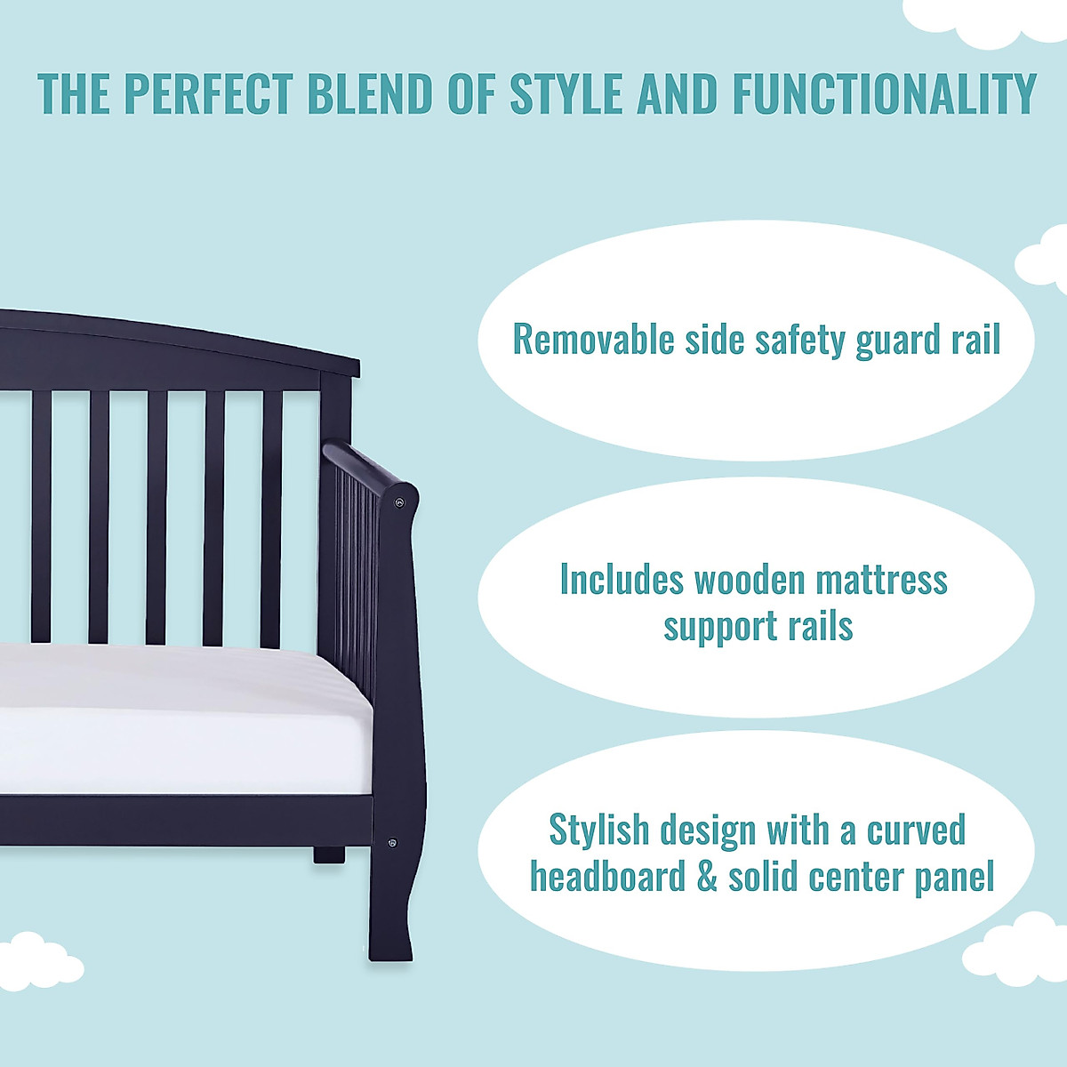 Dream On Me Dallas Toddler Day Bed in Navy Blue, 55x29x31.5 Inch (Pack of 1)