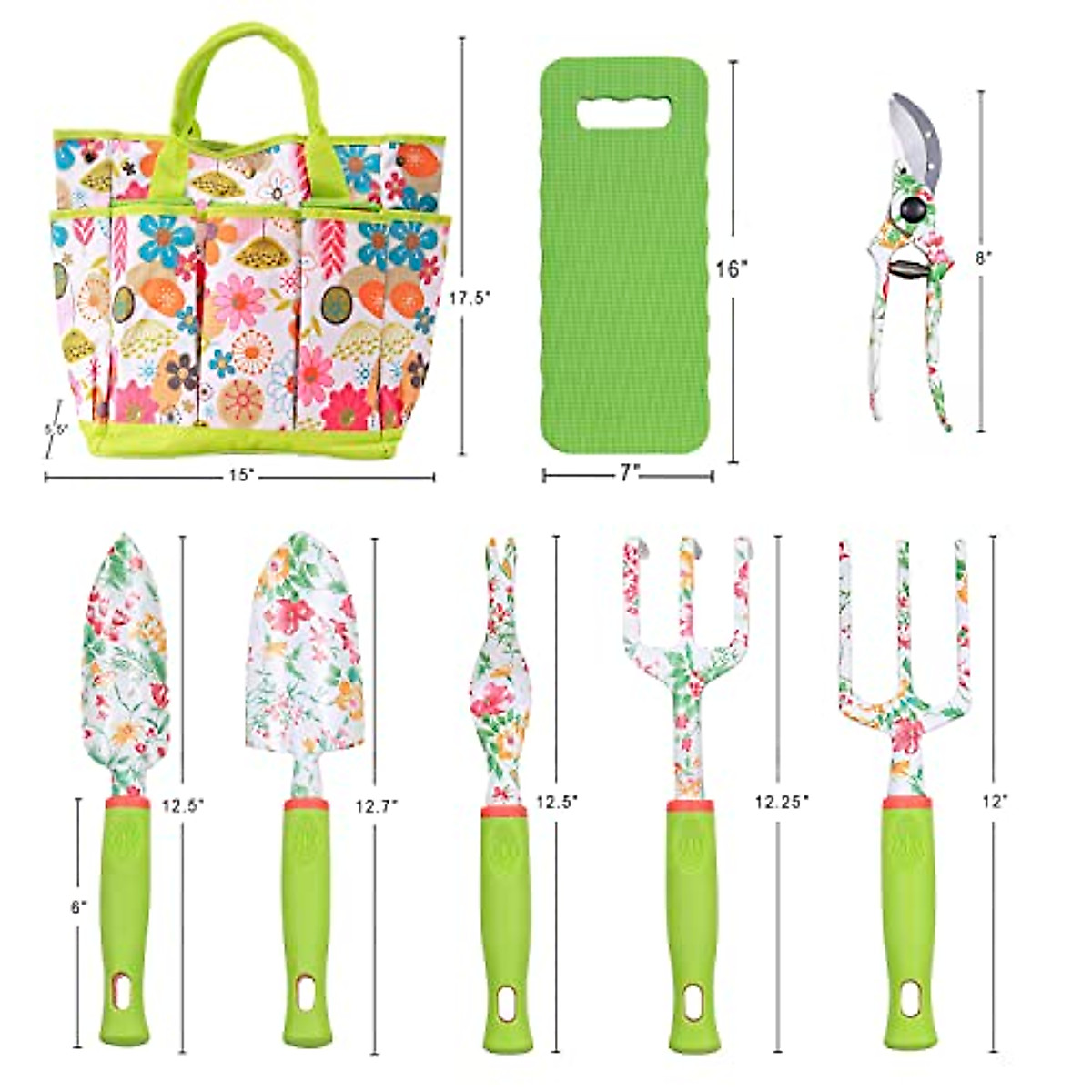 Garden Tool Set,Heavy Duty Hand Tool Kit with Storage Tote,Kneeling Pad,Gardening Gifts for Women/Parent