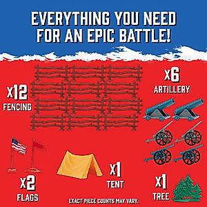 Civil War Army Men Toy Soldier Action Figure Playset-100pcs Including Confederate & Union Soldiers, Cannons, Wagons, Rideable Horses, Terrain Accessories- Great Gift Set for Kids & Collectors