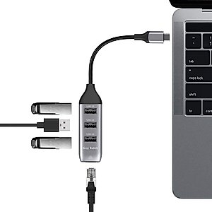 USB C to Ethernet Adapter,USB C to RJ45 10/100/1000 Gigabit Ethernet, USB C to USB 3.0 HUB, Compatible with MacBook Pro, iPad Pro, MacBook/Air, iPad Air 2020, XPS 15/13, Surface Book 2 …