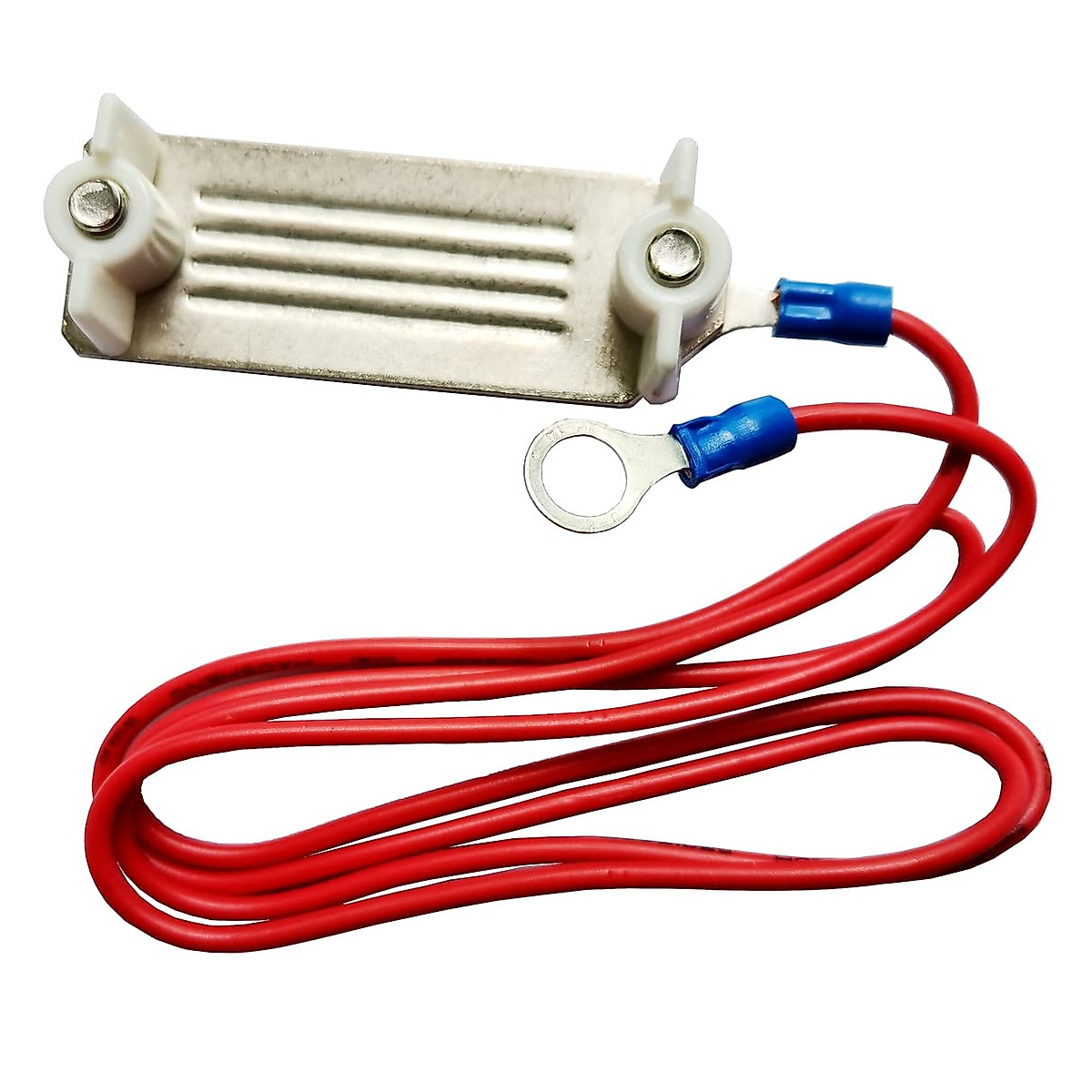 Q'mark Electric Fence Tape Connector, Polytape to Polytape Connector, Polytape to Energizer Connector, with 90 cm Wire - 2 Pack (to Energizer), Silver & Red