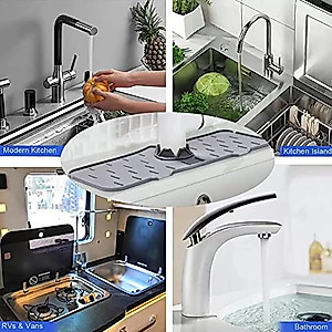 Kitchen Sink Splash Guard, Silicone Faucet Mat For Bathroom Faucet Water Catcher Mat, Sink Draining Pad Behind Faucet, Silicone Kitchen Sink Organizer Tray & Sponge Holder, with Drainage Edge (2 PCS)
