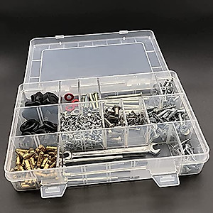 JIUMEI Plastic Storage Box 14 Grids with Removable Dividers Clear Small Parts Organizer Box Adjustable Compartments Container for Bead Jewelry Screw Sewing