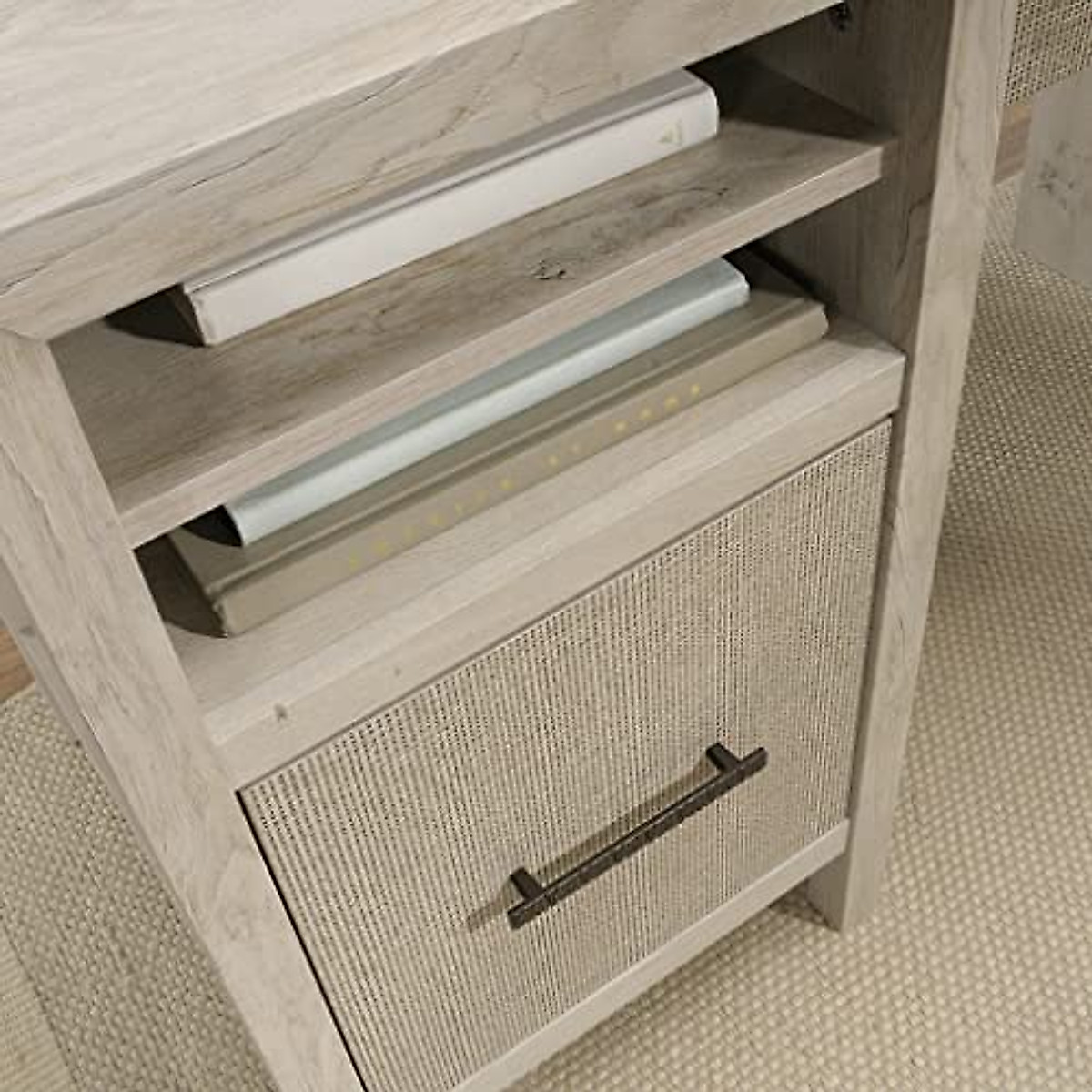 Sauder Pacific View L-Desk, L: 58.47" x W: 58.43" x H: 29.92", Chalked Chestnut Finish