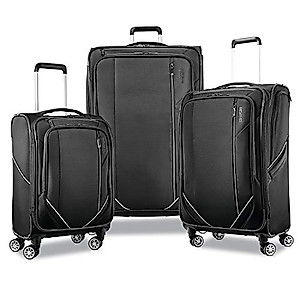 American Tourister Zoom Turbo Softside Expandable Spinner Wheel Luggage, Black, Checked-Medium 25-Inch